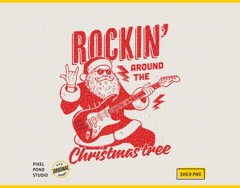 Rockstar Santa: Rockin' Around the Christmas Tree, Vintage Retro Trendy ...