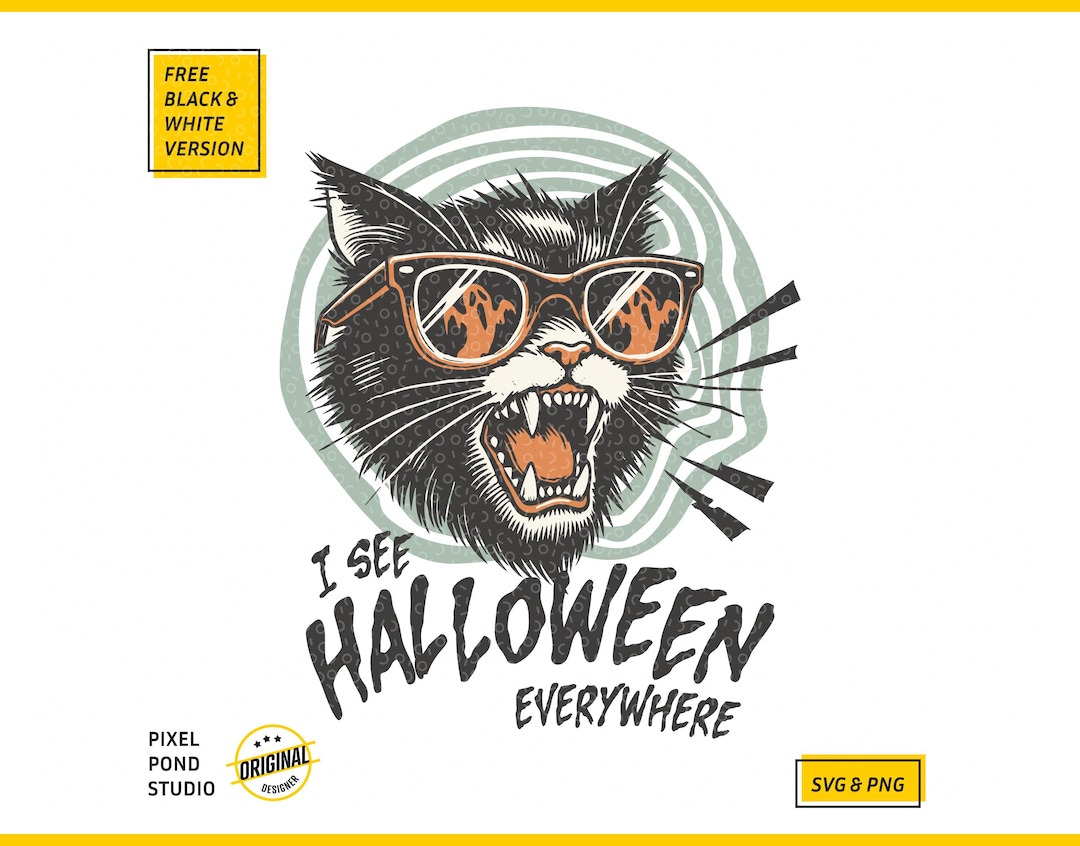 I See Halloween Everywhere SVG PNG in Trendy Vintage Black Cat Design ...