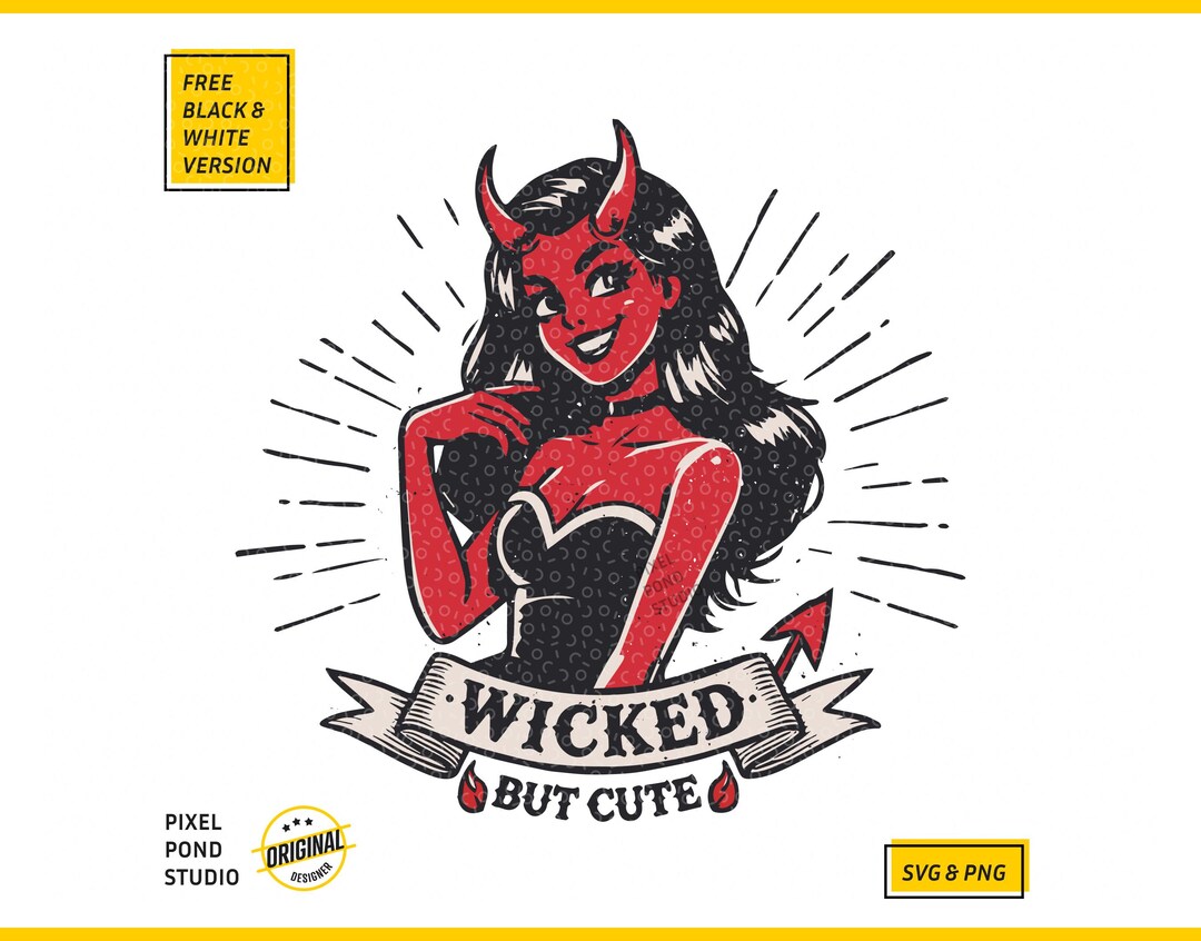 Wicked Retro Halloween Devil Girl: Sassy Digital Art (SVG, PNG) - Etsy