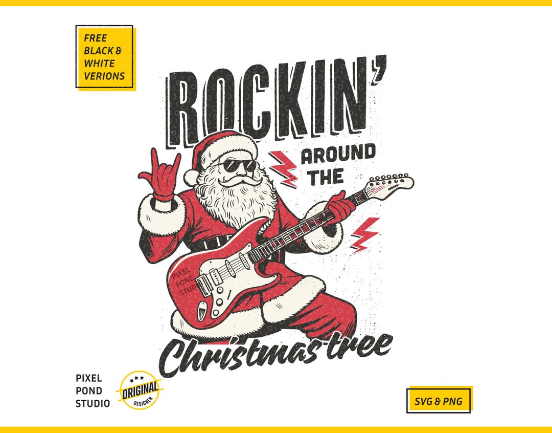 Rockin' Around the Christmas Tree SVG PNG in Trendy Vintage Retro Rock ...