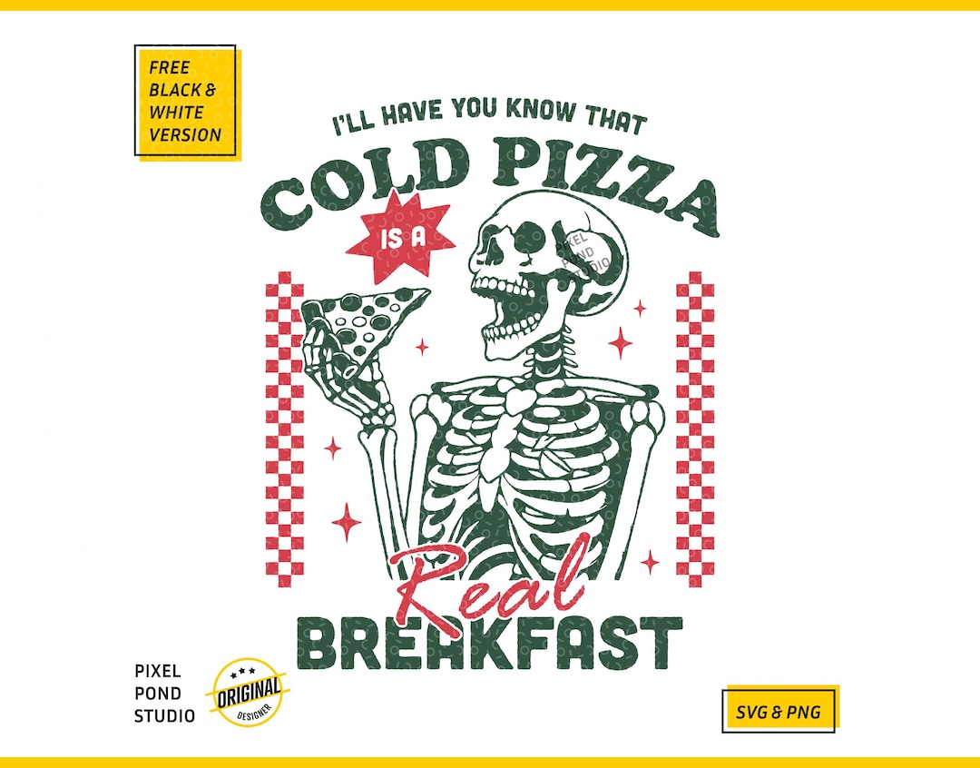 Skeleton Pizza Breakfast Design: Funny Retro Food Art (SVG PNG) - Etsy