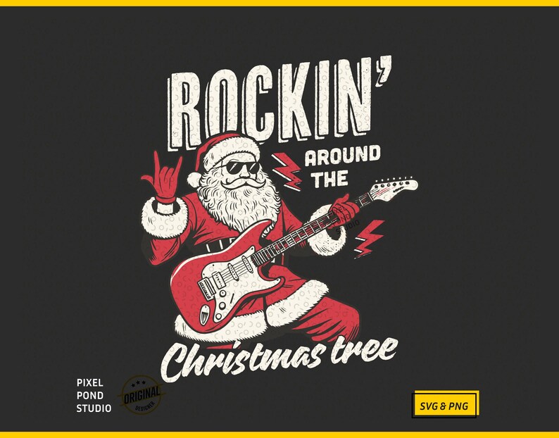 Rockstar Santa: Rockin' Around the Christmas Tree, Vintage Retro Trendy ...