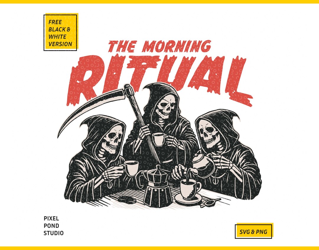 Grim Reapers Coffee: the Morning Ritual, Vintage Retro Trendy Halloween ...