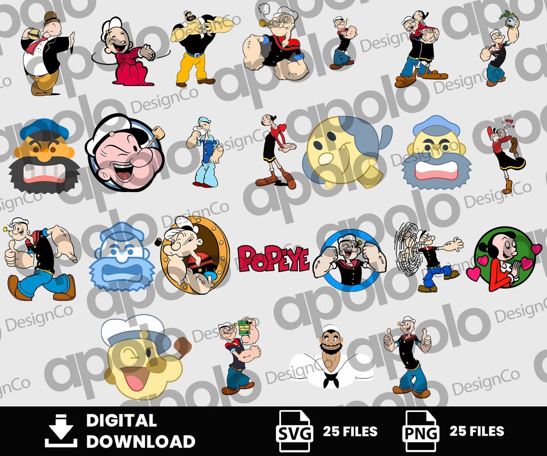 Clipart, Popeye Svg, Marine Svg, Cartoons Svg, Digital Download, PNG ...