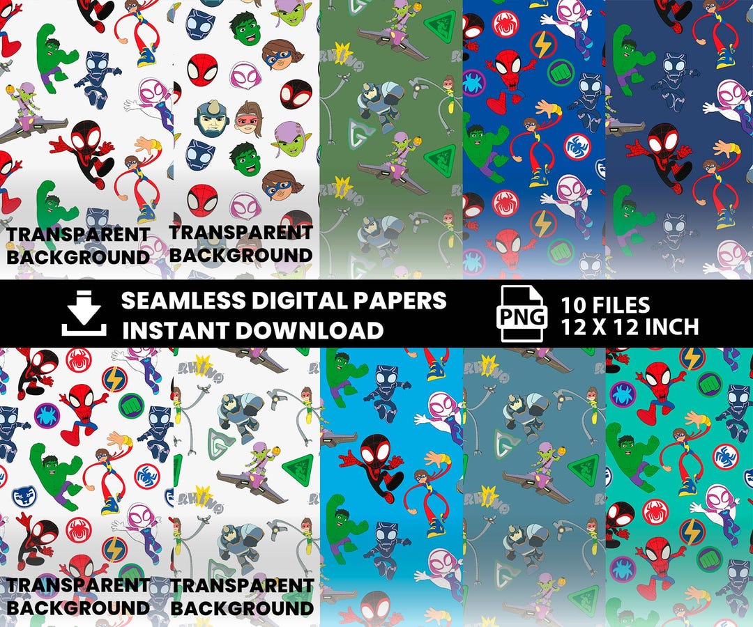 Seamless Digital Paper, Printable Paper, Spidey Friends, Spidey ...