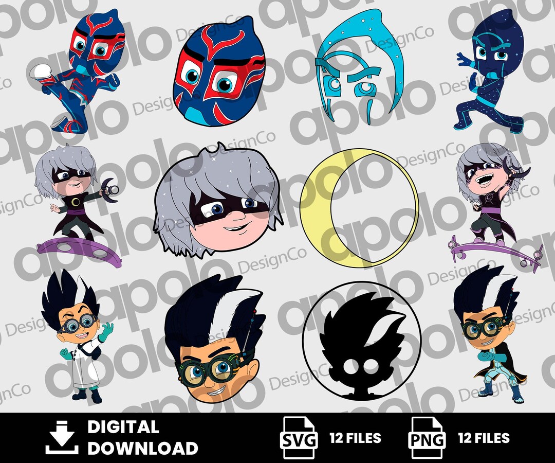 Clipart, Pj Mask Svg, Villains Svg, Romeo Svg, Moon Girl Svg, Night ...
