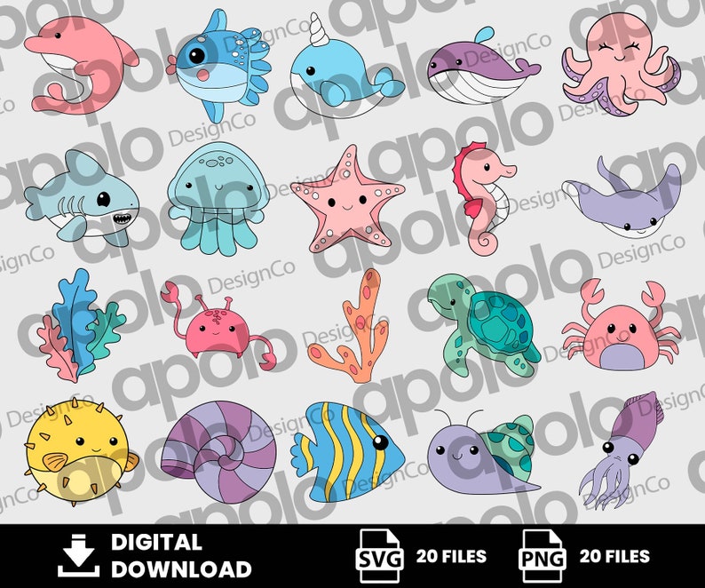 Clipart, Kawaii Svg, Sea Animals Svg, Sea Life Svg, Ocean Svg, Love Svg ...