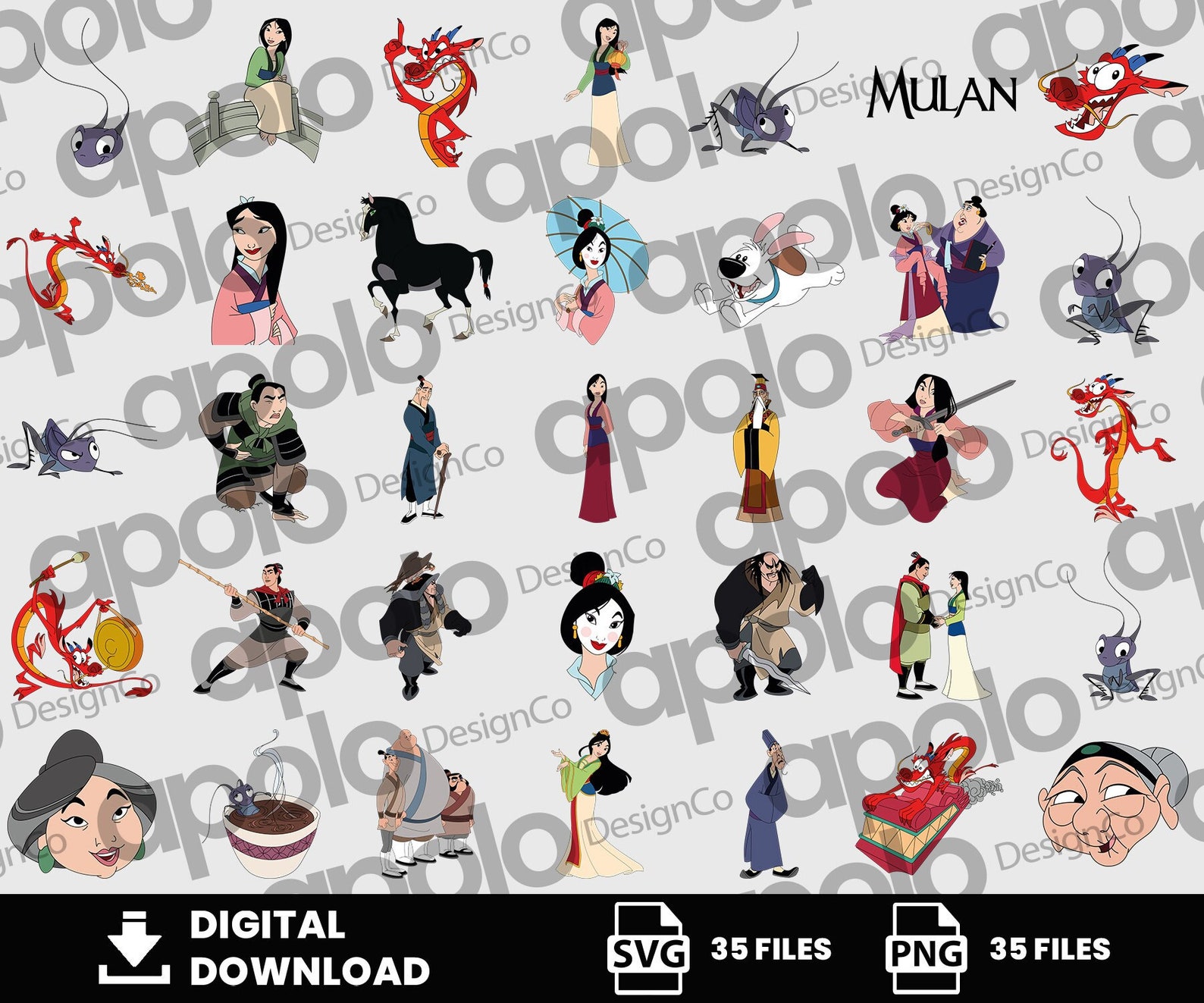 Clipart, Mulan Svg, Mushu, Li Shang, Shan Yu, Princess Svg, Digital ...