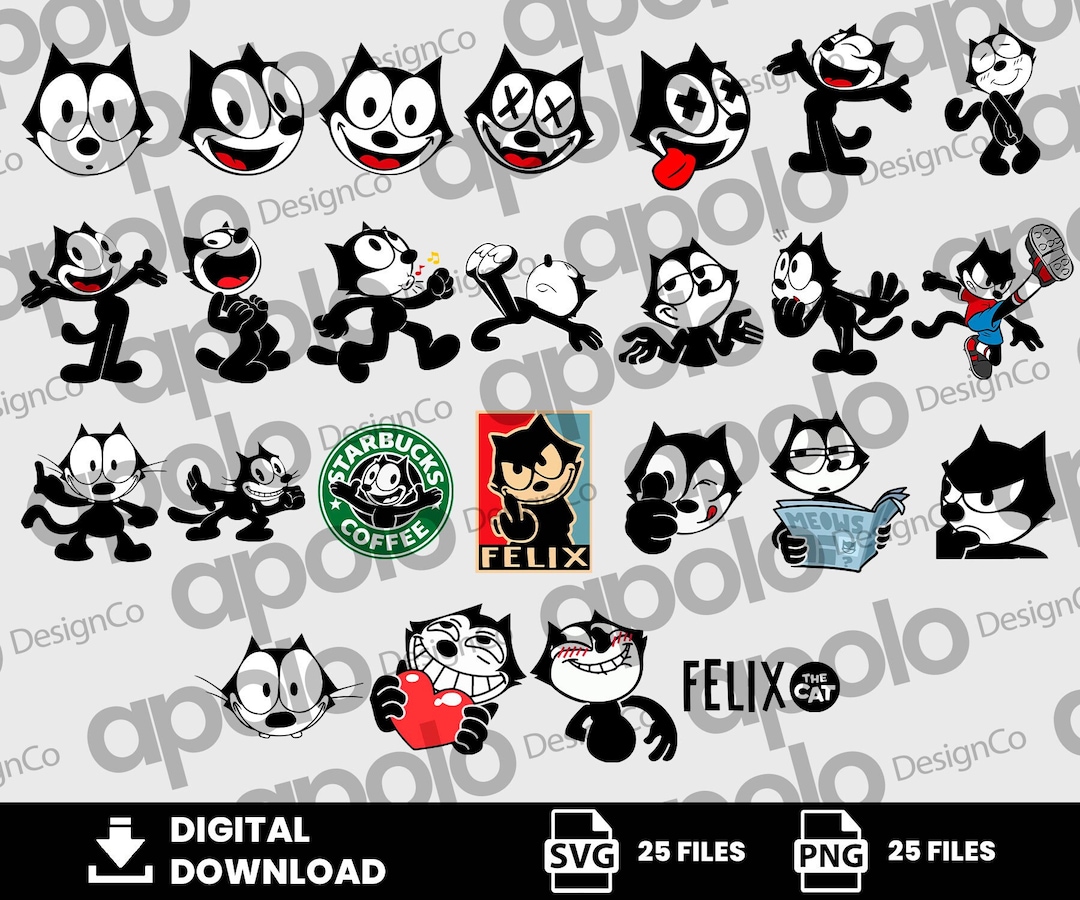 Clipart, Felix Svg, Cat Svg, Black and White Svg, Love Svg, Animation ...
