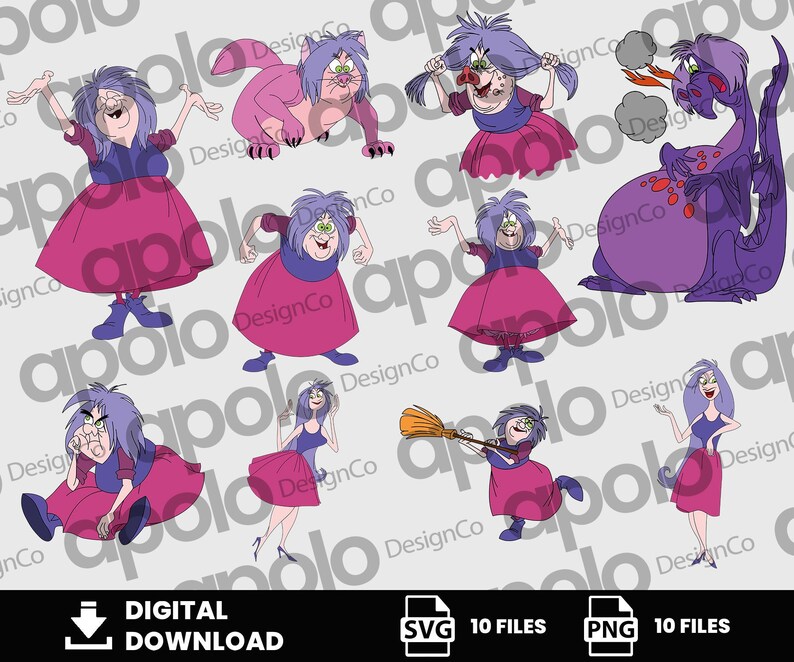 Clipart, Madame Mim Svg, Witch Svg, Sword Svg, Villains Svg, Digital ...