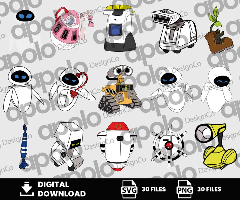 Clipart, Wall E Svg, Eva Svg, Love Svg, Movie Svg, Digital Download ...