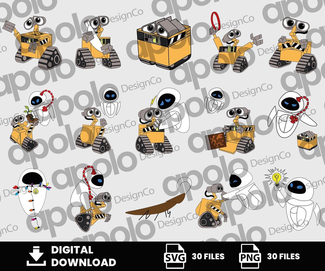 Clipart, Wall E Svg, Eva Svg, Love Svg, Movie Svg, Digital Download, PNG, SVG, Cricut ...