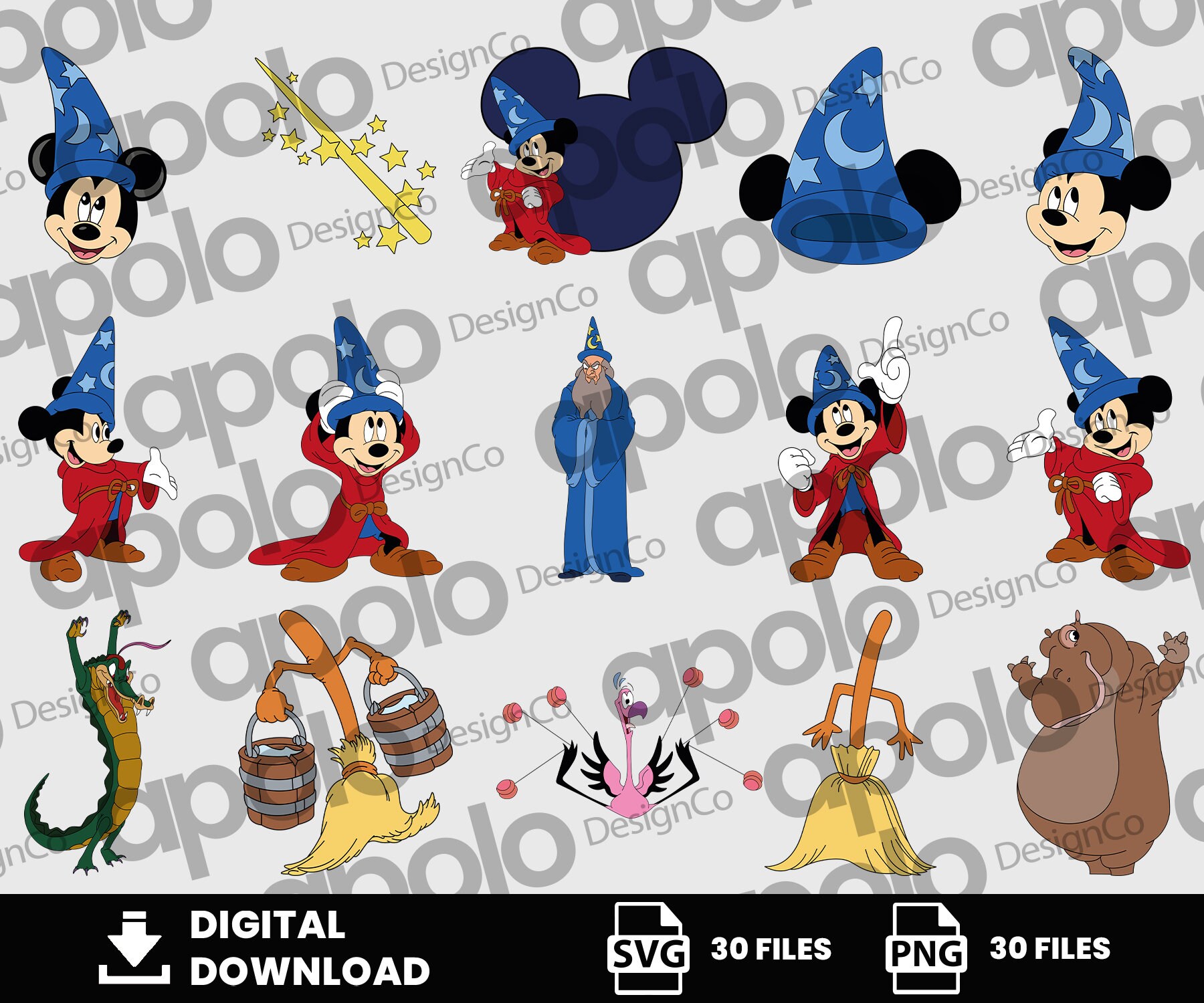Clipart, Mickey Svg, Fantasia Svg, Magic Svg, Digital Download, PNG ...