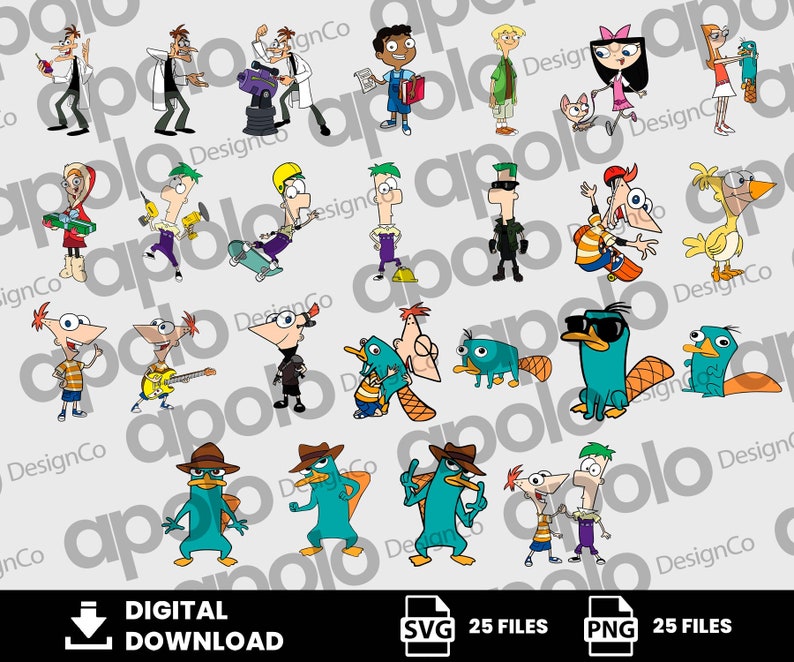 Clipart, Phineas and Ferb Svg, Phineas Svg, Ferb Svg, Perry the ...
