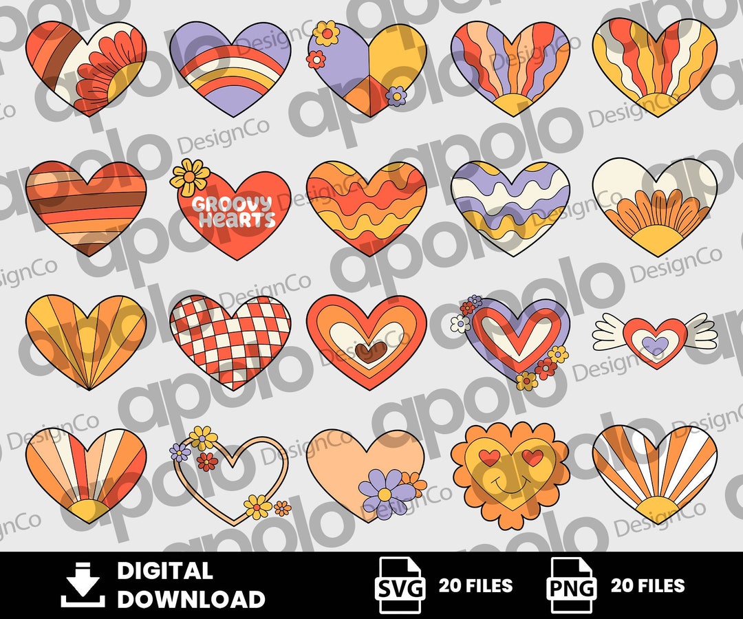 Clipart, Boho Hippie Svg, Retro Svg, Groovy Svg, Retro Hearts Svg ...