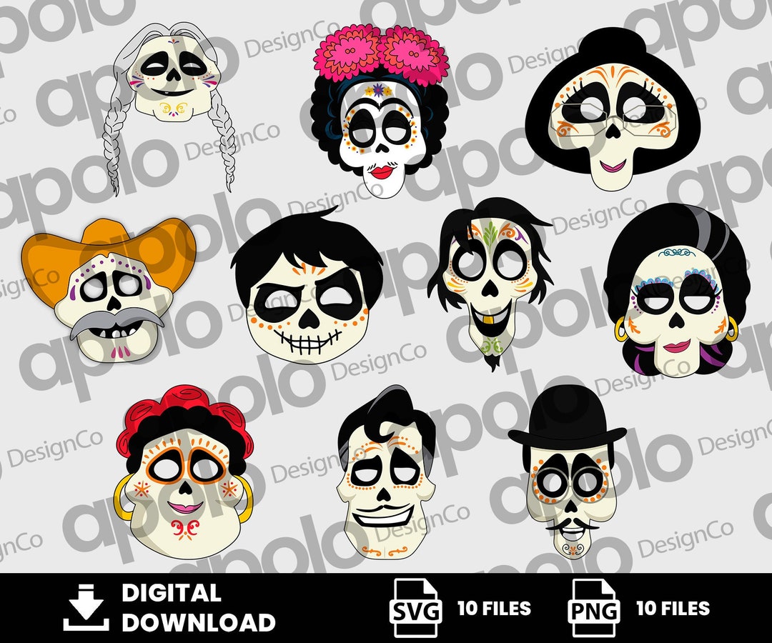 Clipart, Coco Masks Svg, Coco Svg, Dia De Los Muertos Svg, Halloween Svg, Movie Svg, Digital ...