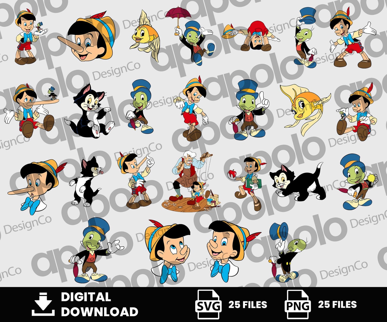 Clipart, Pinocchio Svg, Cricket Svg, Geppetto Svg, Digital Download ...