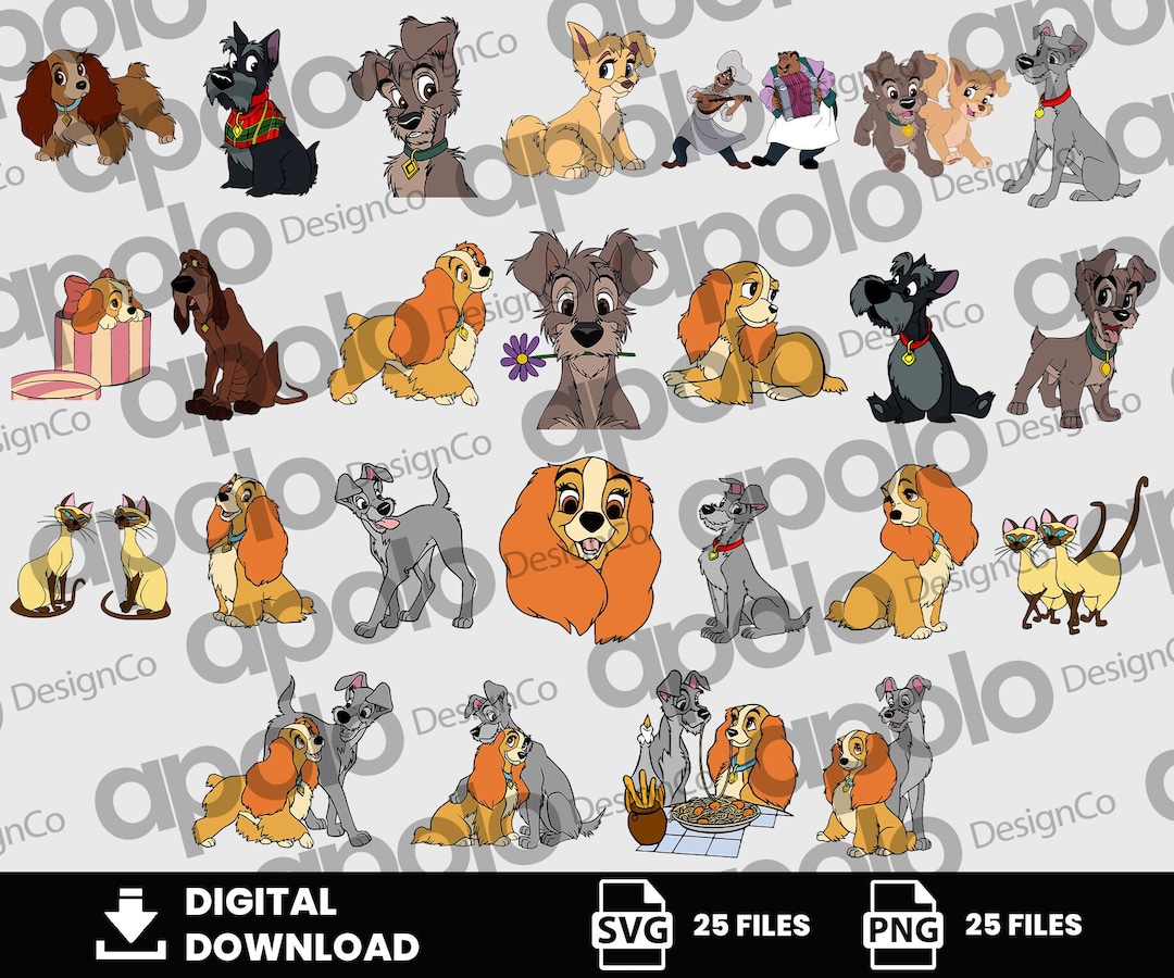 Clipart, Lady and the Tramp Svg, Movie, Love Svg, Digital Download, PNG ...