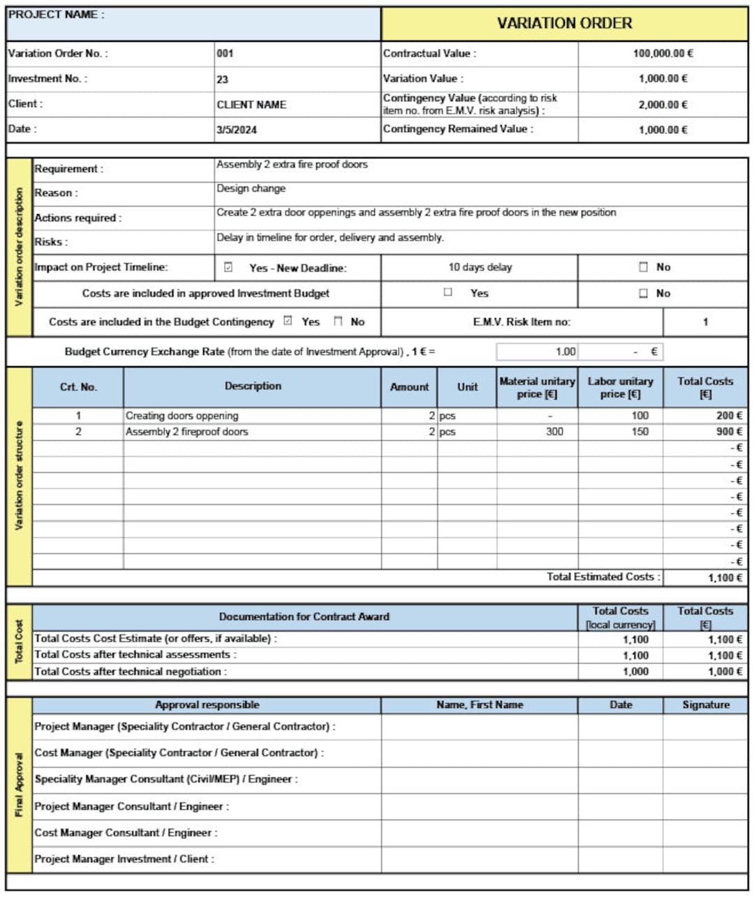 Variation Order Template - Etsy
