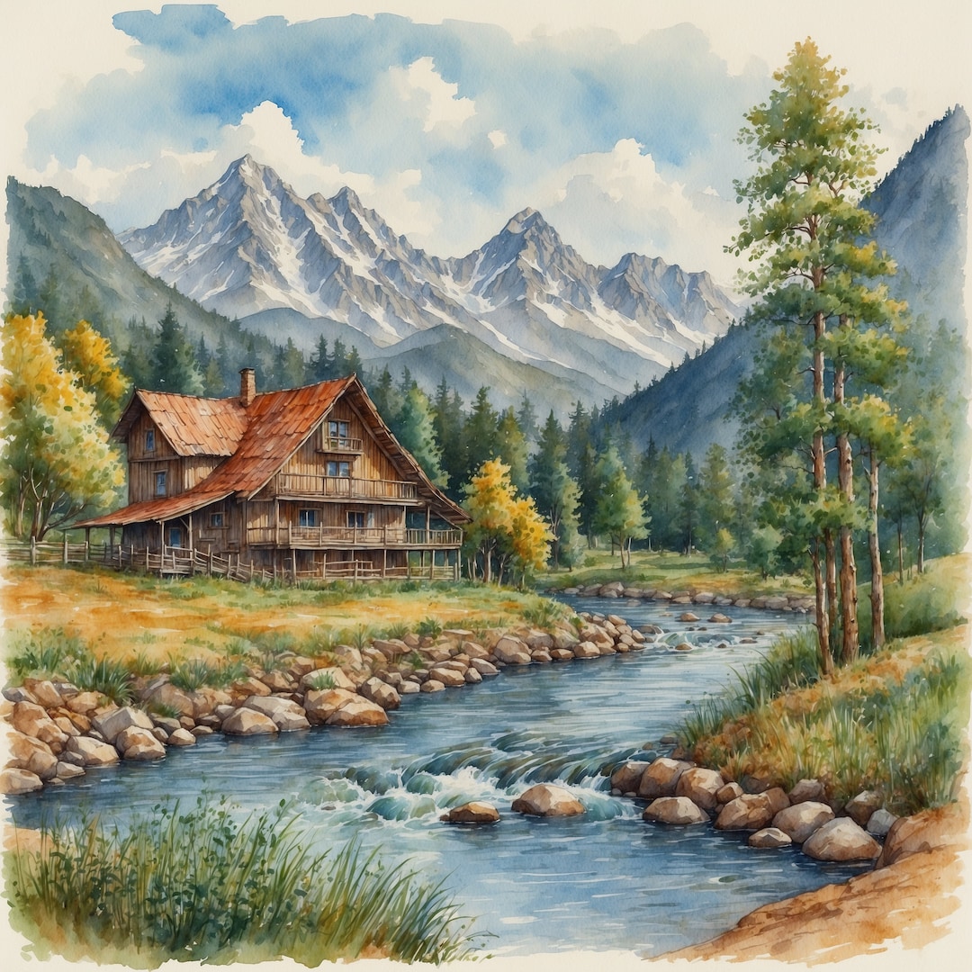 Country Landscape Scenery Painting - Watercolor Painting - Digital Art ...