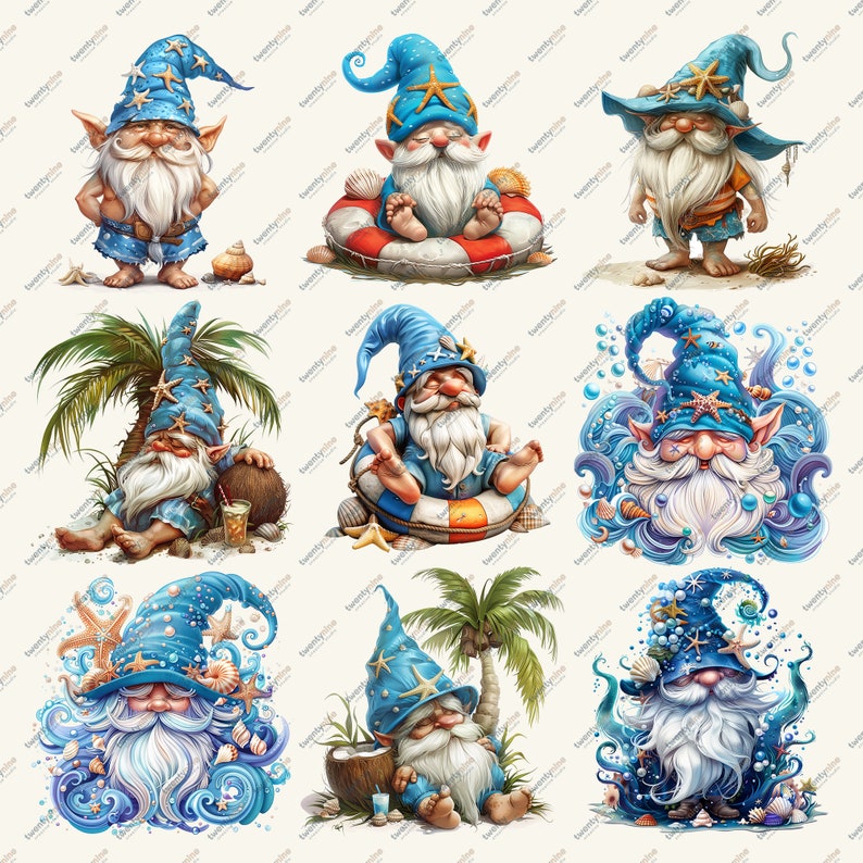 26 Beach Gnomes Clipart Bundle, Cute Beach Gnome, Summer Watercolor ...
