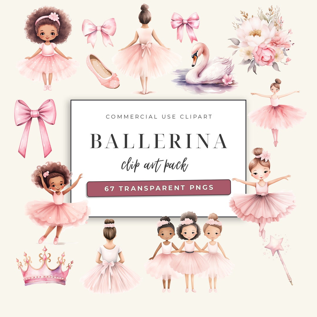 Watercolor Ballerina Clipart Pink Ballerinas Clipart Bundle Cute Ballet ...