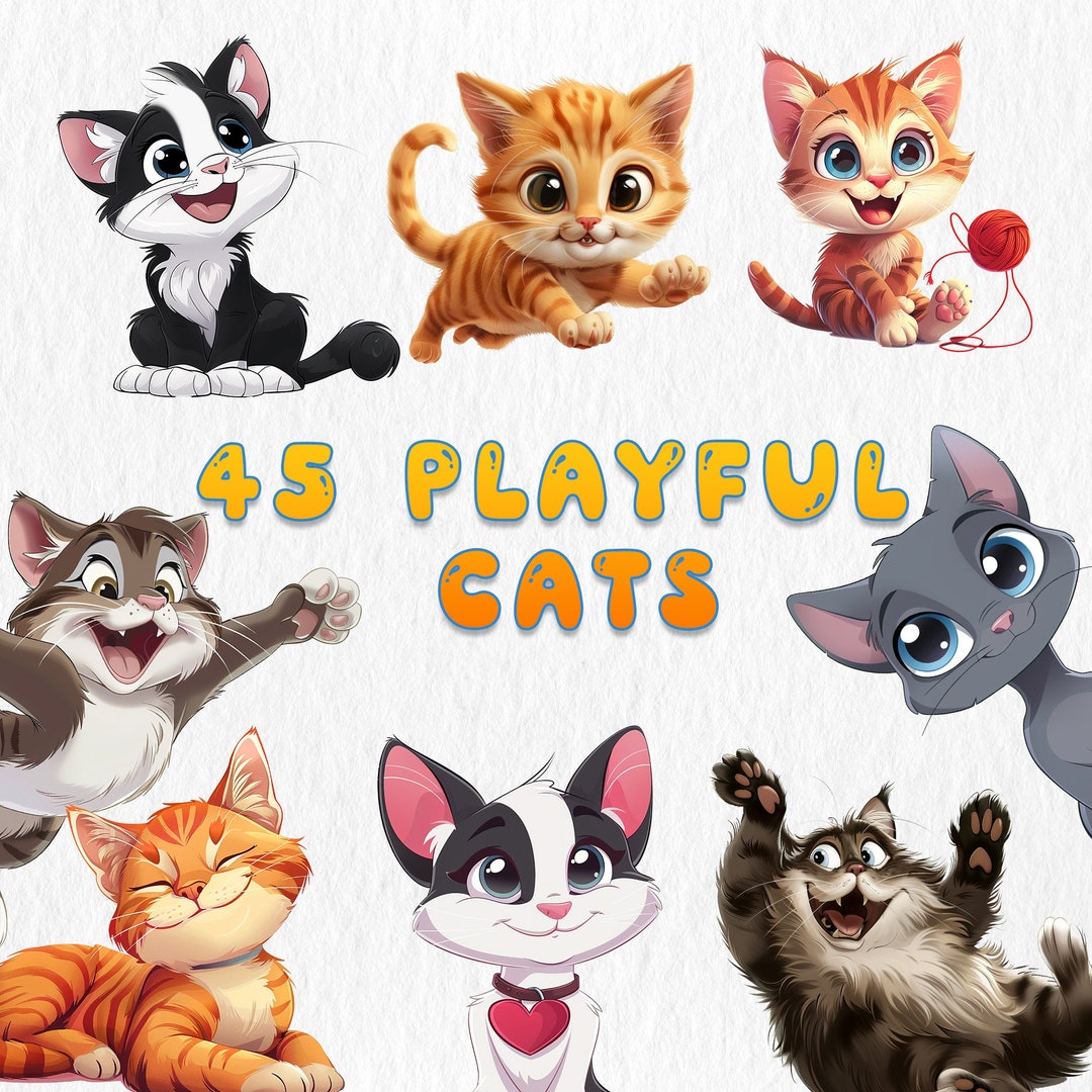 45 Playful Cat Clipart, Cute Cat Clipart, Kitten Clipart, Puppies and ...