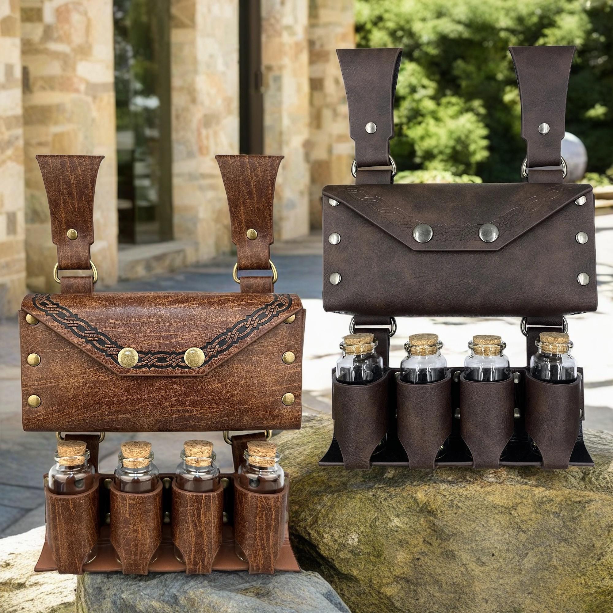 Leather Belt Potion Holder for 4 Bottles Ideal for Cosplay, Alchemists ...