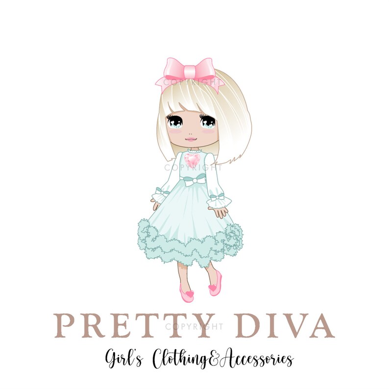 Pretty Diva Character Illustrated Premade Logo Design, Girls Tutu and ...