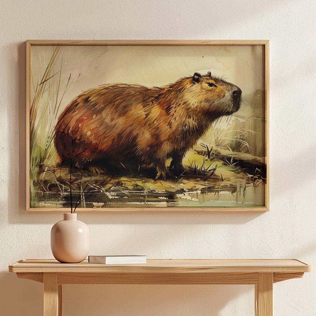 Capybara Print Digital Download, Cute Capybara, Vintage Painting ...