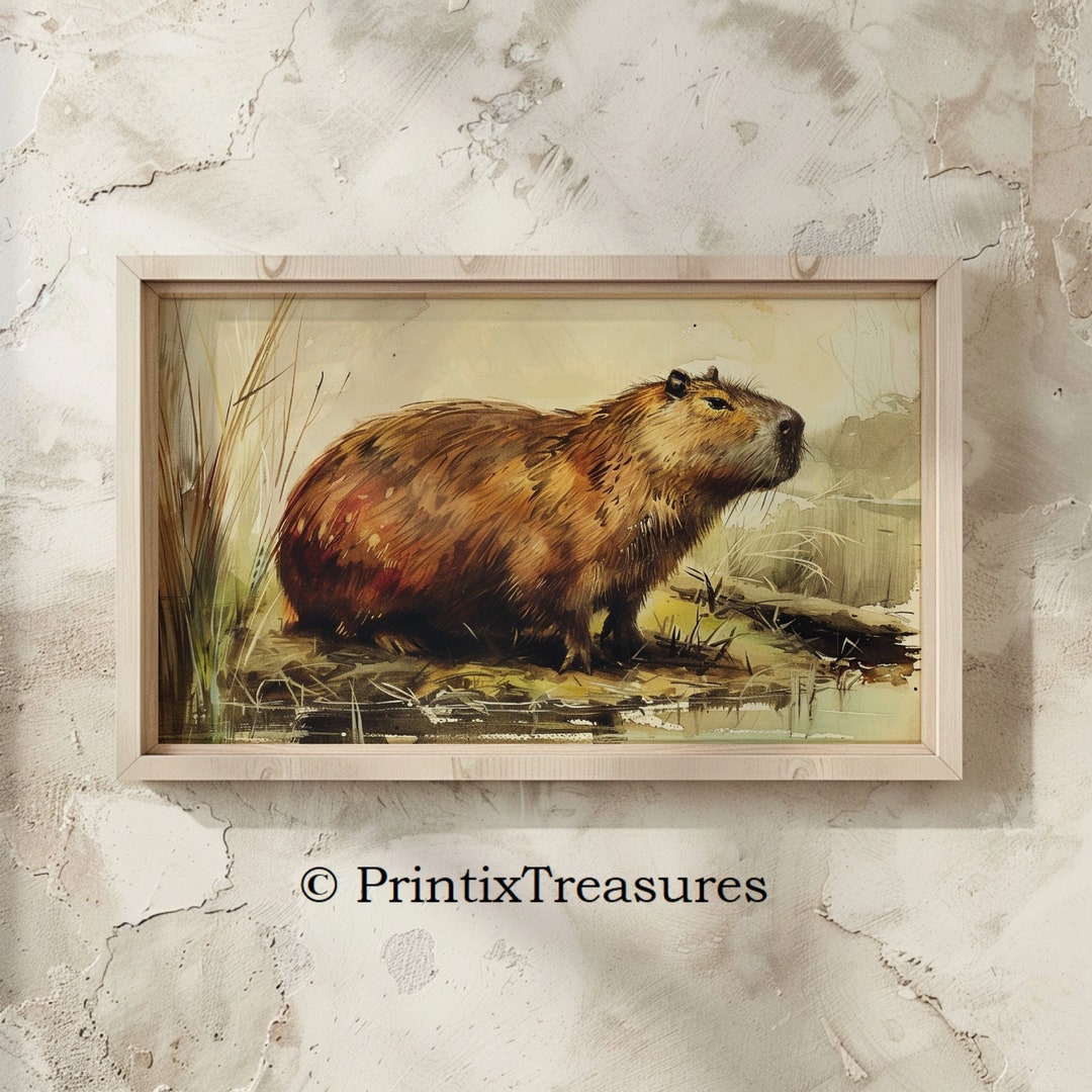 Capybara Print Digital Download, Cute Capybara, Vintage Painting ...