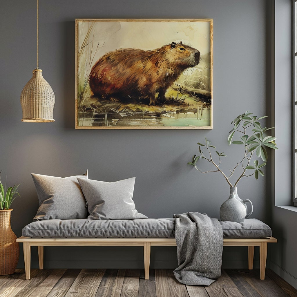 Capybara Print Digital Download, Cute Capybara, Vintage Painting ...