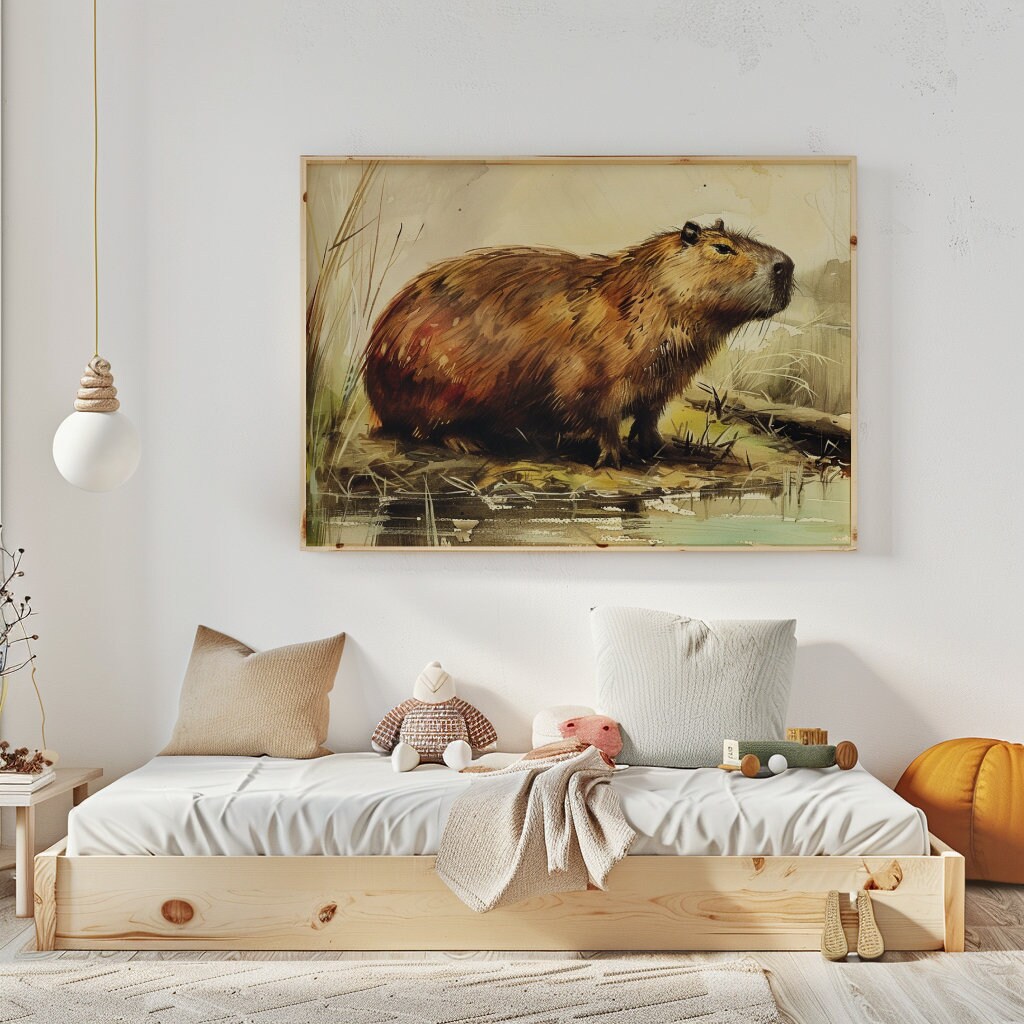 Capybara Print Digital Download, Cute Capybara, Vintage Painting ...
