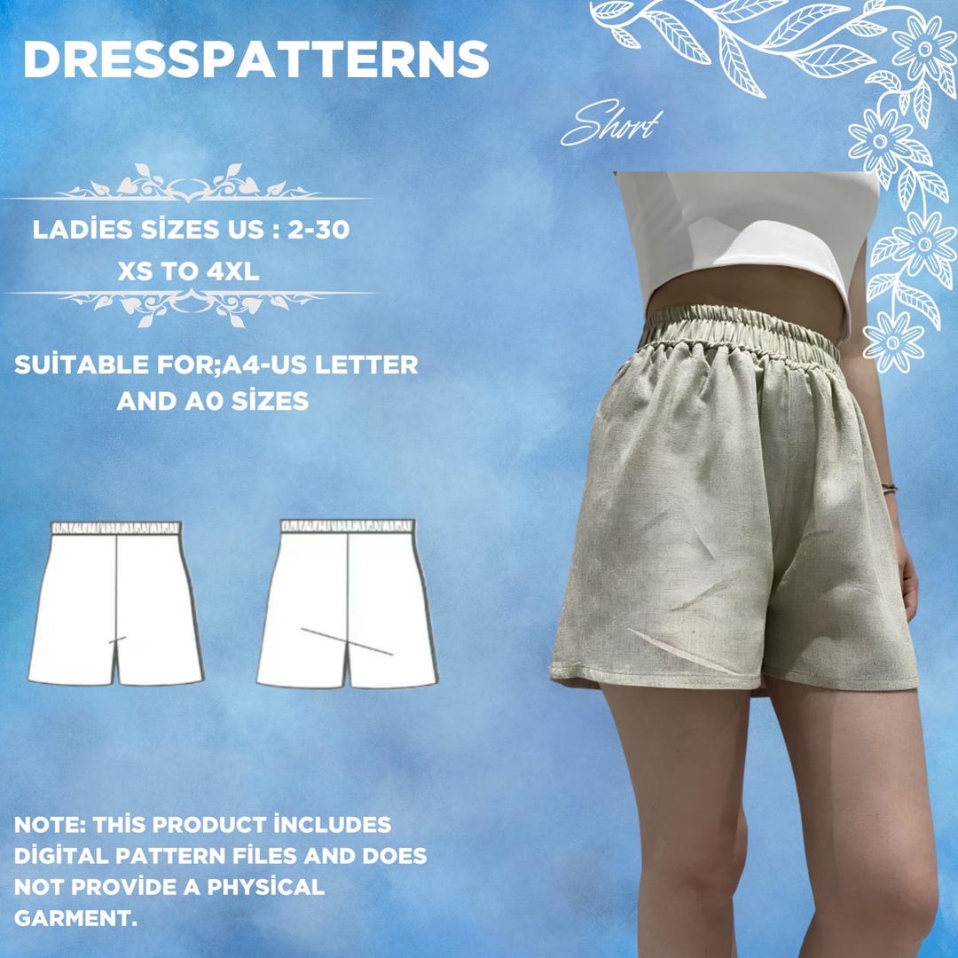 Easy Short Pattern PDF Sewing Pattern Casual Short Elastic Short Easy ...