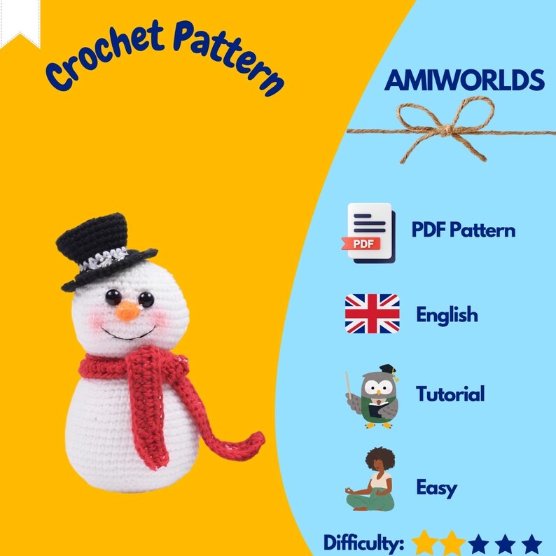 Snowman Crochet Pattern Amigurumi Plush Snowman Pattern Amigurumi Christmas Pattern Snowman ...