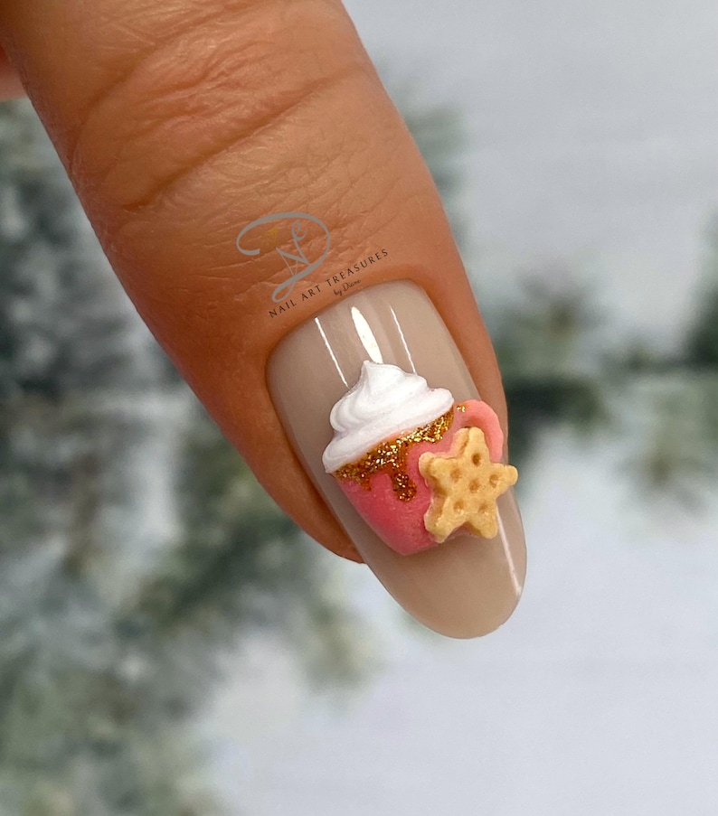 3D Hot Cocoa Cup Nail Art Charm With Star Cookie Whipped Cream Cup Nail ...