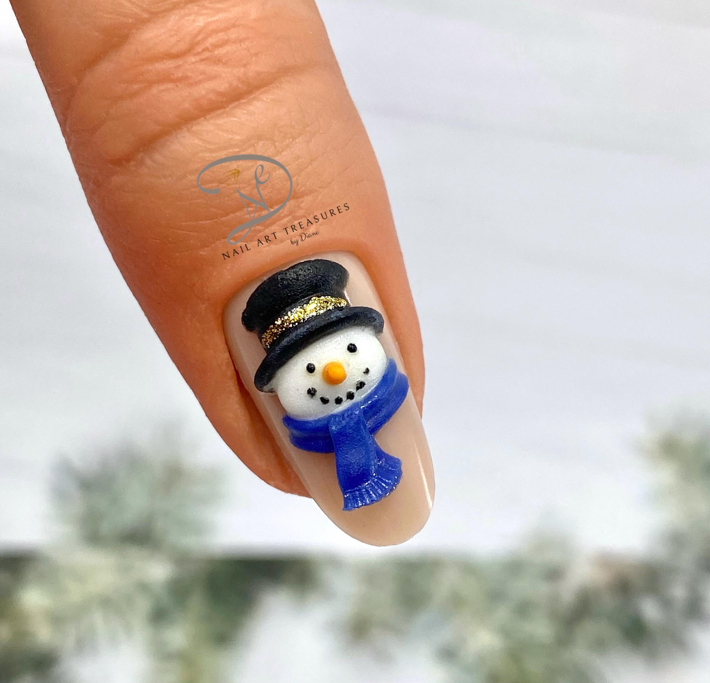 Winter Snowman With Hat Nail Charm / Holiday 3D Nail Accessory for ...