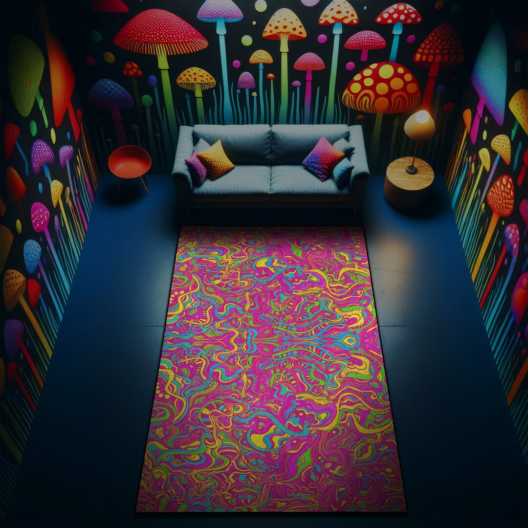 Psychedelic Rug, Mushroom Rug for Hippie Room Decor, Trippy Rug for ...