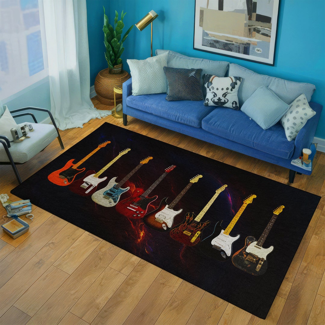 Guitar Fender, Music Lover Rug, Modern Rug, Living Room Rug, Rug, Best ...