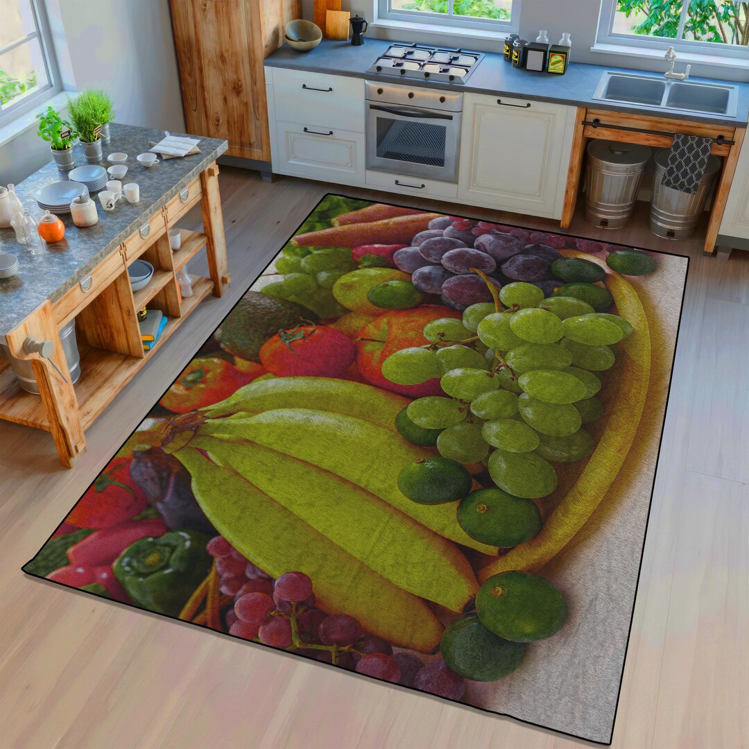 Fruits Rugs, Raspberry Rug, Banan Rug, Kitchen Rug, Modern Rug, Gift ...