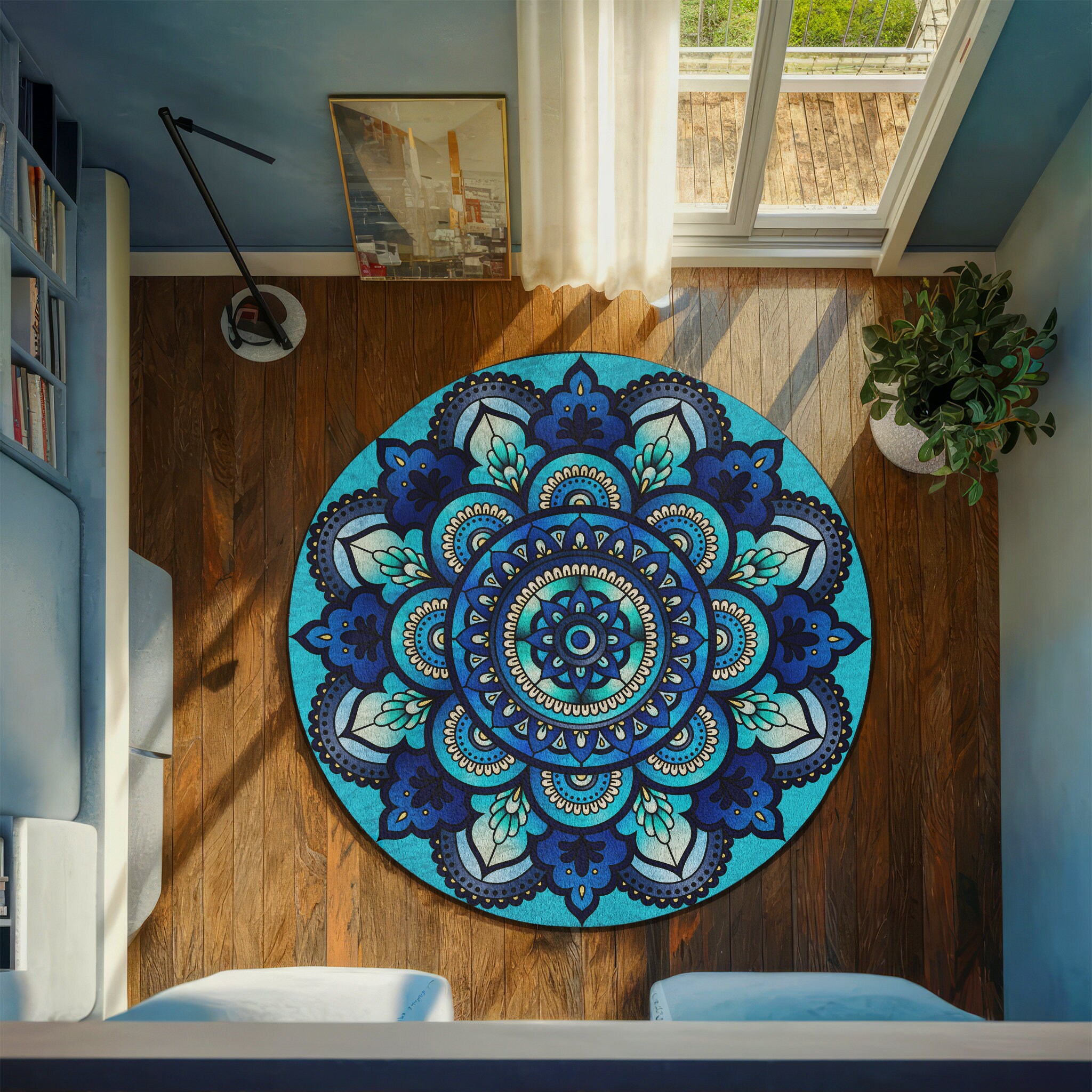 Blue Mandala Round Rug: Ethnic Home Decor - Etsy