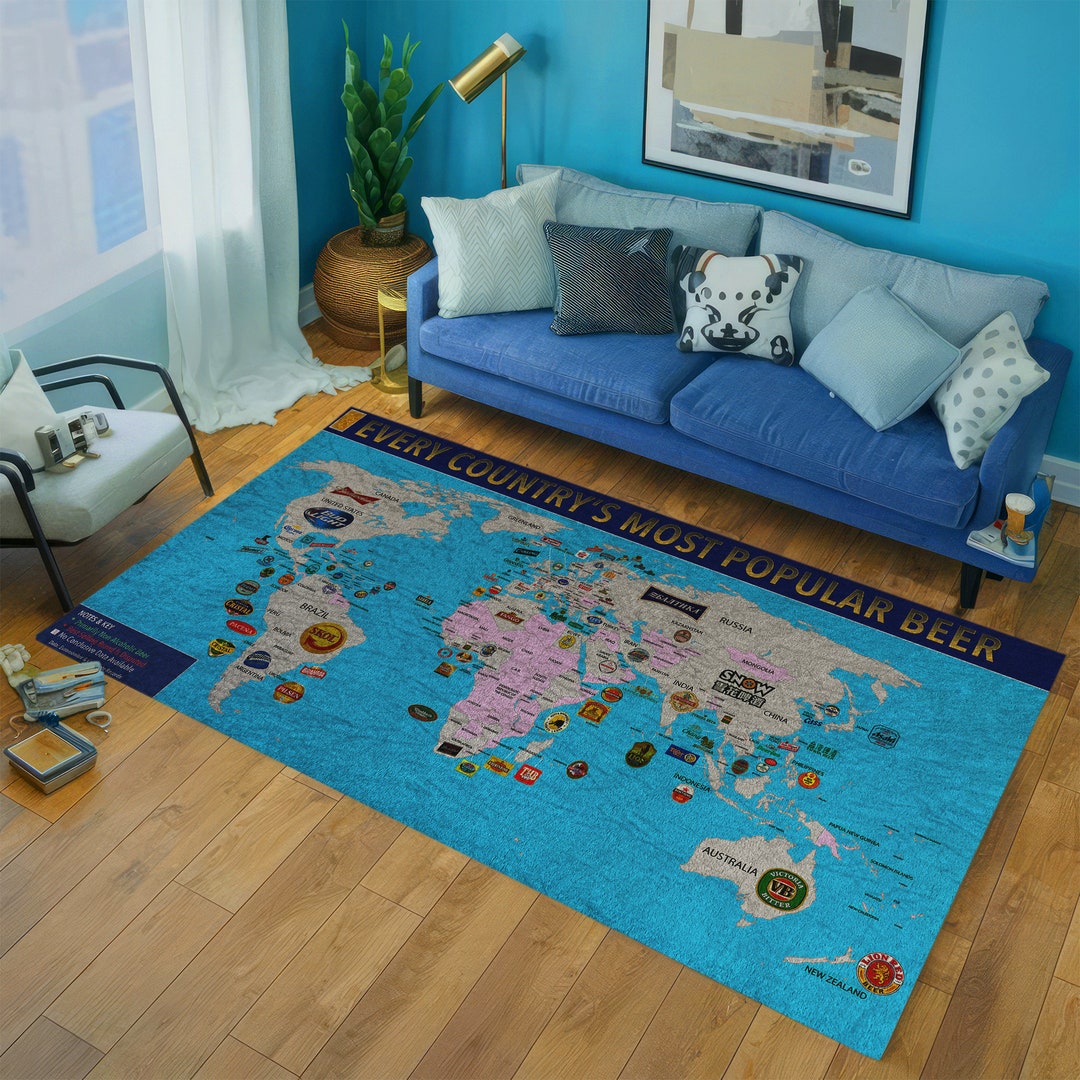 Beer Map Modern Rug, World Map Rug, Beverage World Map Rug, Vintage ...