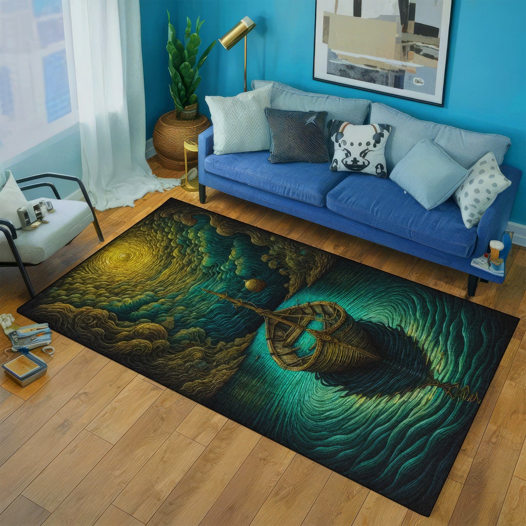 Pirate Ship Rug, Boat Rug, Vintage Pirate Ship Rug, Cloud Rug, Living ...