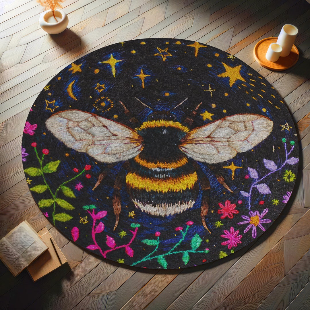 Flora and Fauna Bee Round Rug, Bee Rug, Animal Rug, Handmade Area Rug ...