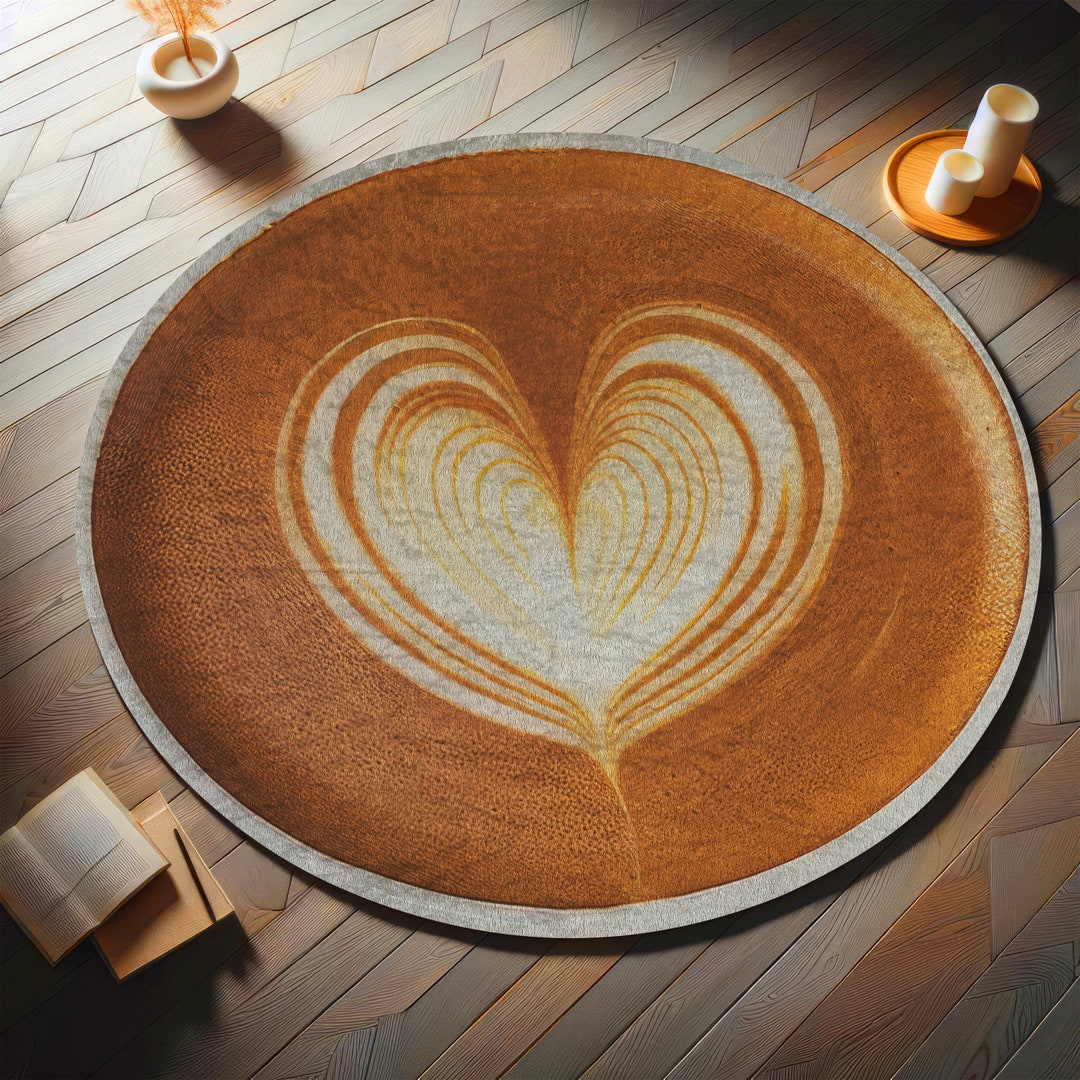 Latte Heart Art Round Rug, Coffee Rug, Circle Kitchen Rug, Coffee ...