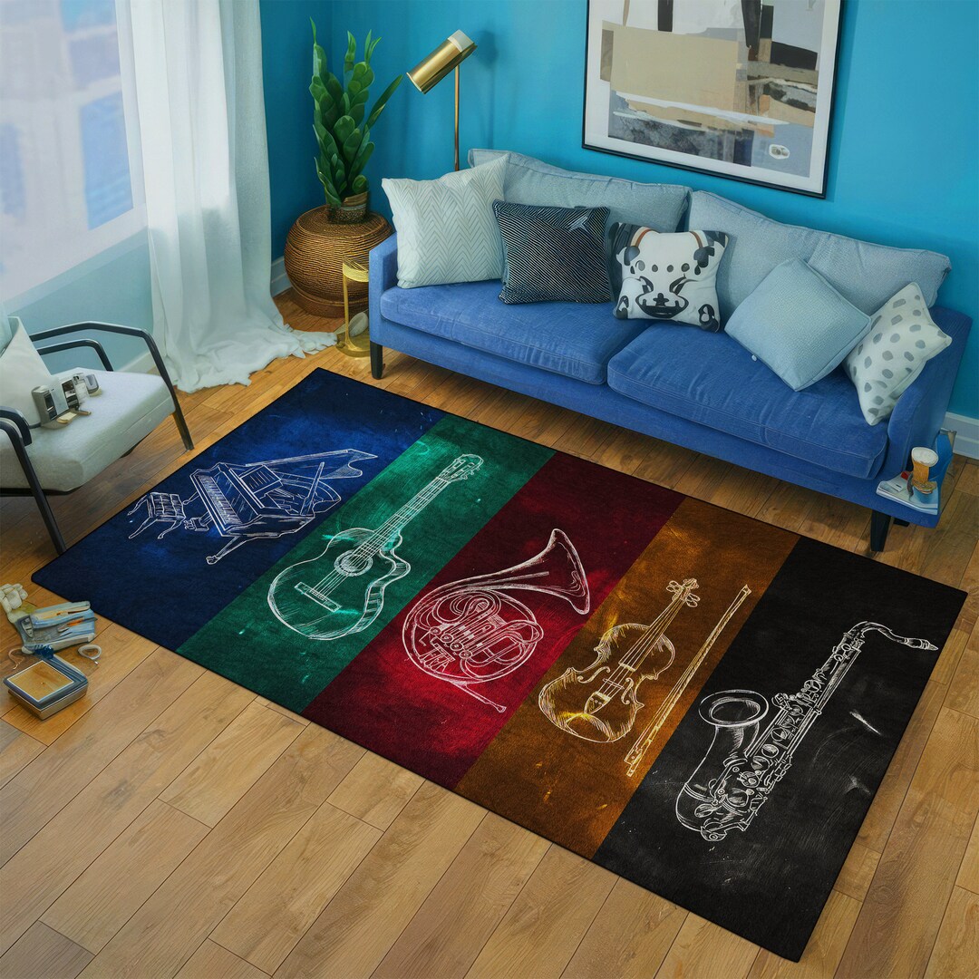 Musical Instruments Rug, Banjo Themed Rug, Funny Rug, Colorful Rug ...