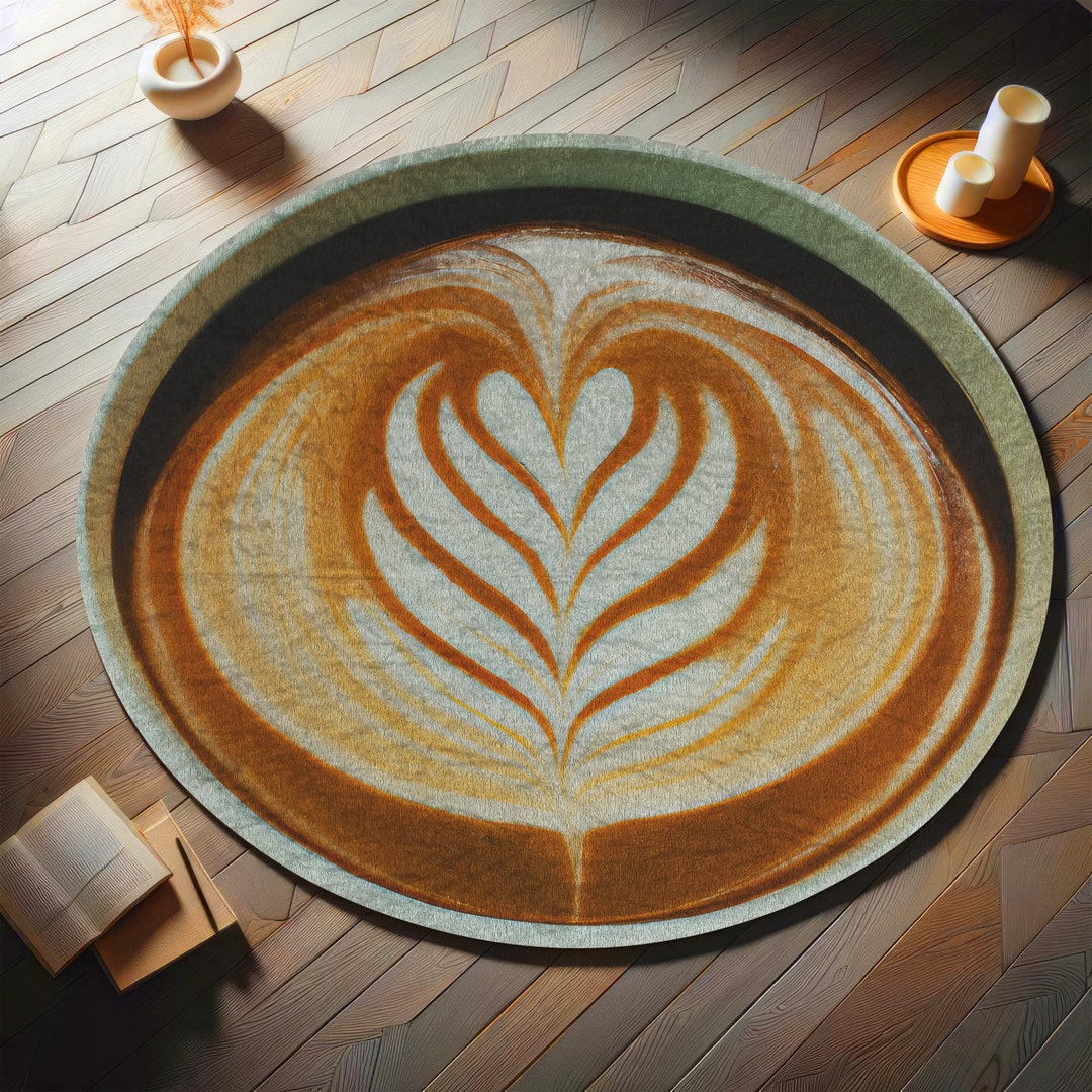 Latte Art Round Rug: Coffee Pattern Kitchen Decor - Etsy