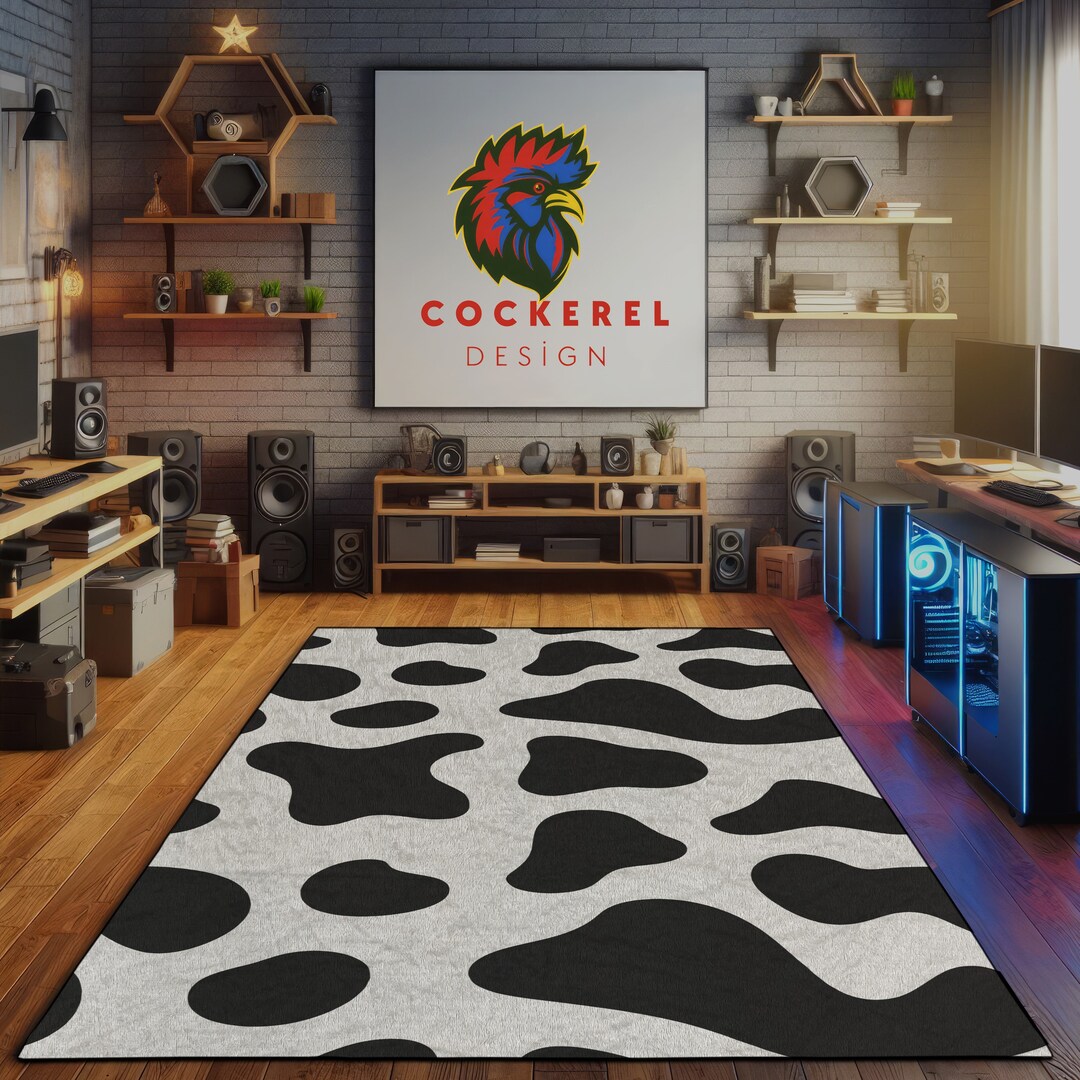 Black Cow Area Rug, Black Cow Carpet, Classic Cow, Animal Print Rug ...