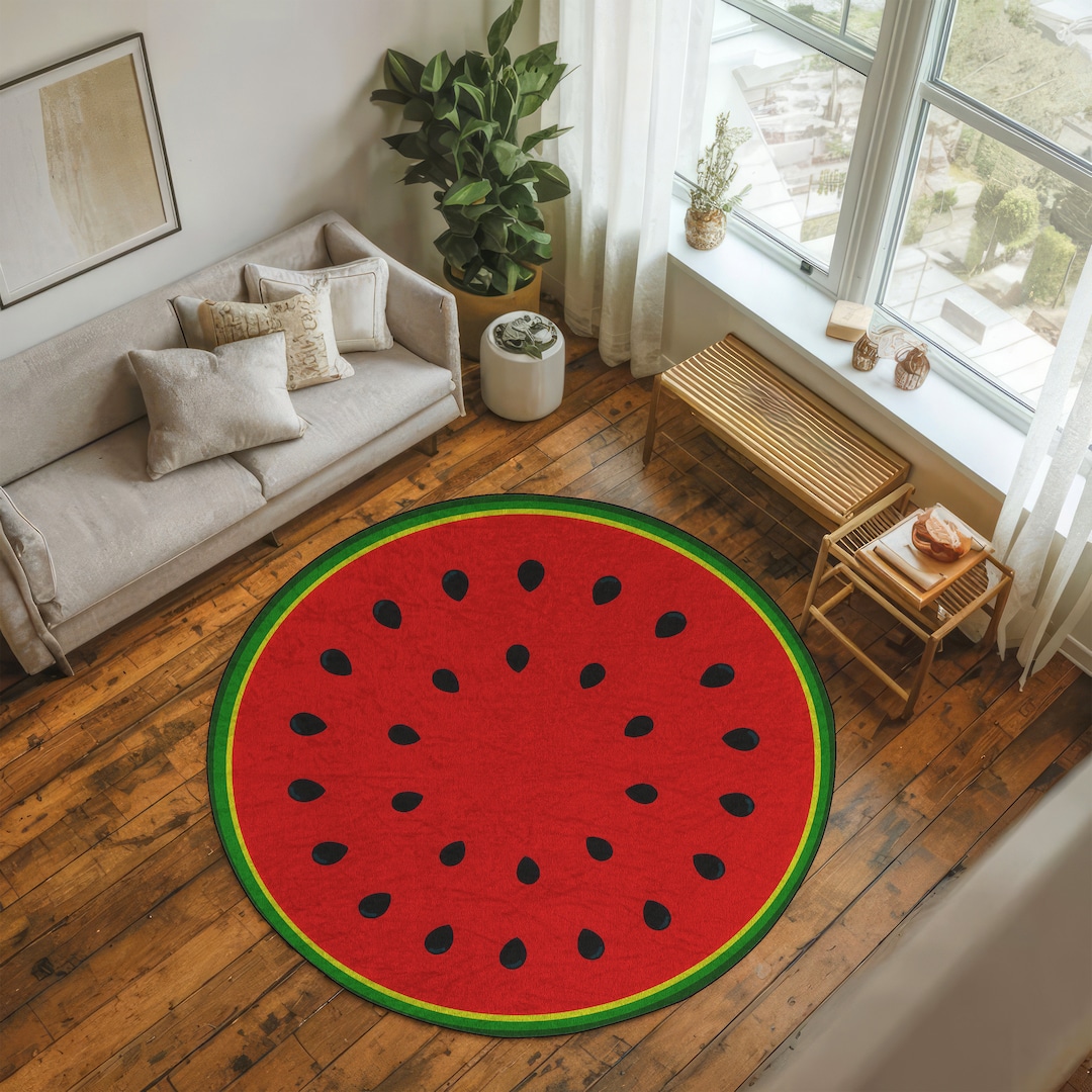 Watermelon Rug, Round Rug, Watermelon Design Rug, Fruit Décor, Kitchen ...