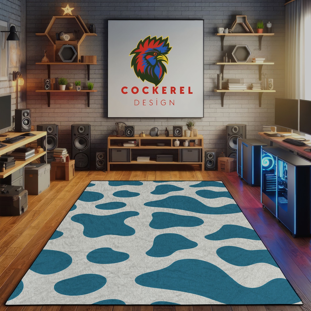 Blue Cow Area Rug, Blue Pattern Cow Carpet, Classic Cow, Animal Print ...
